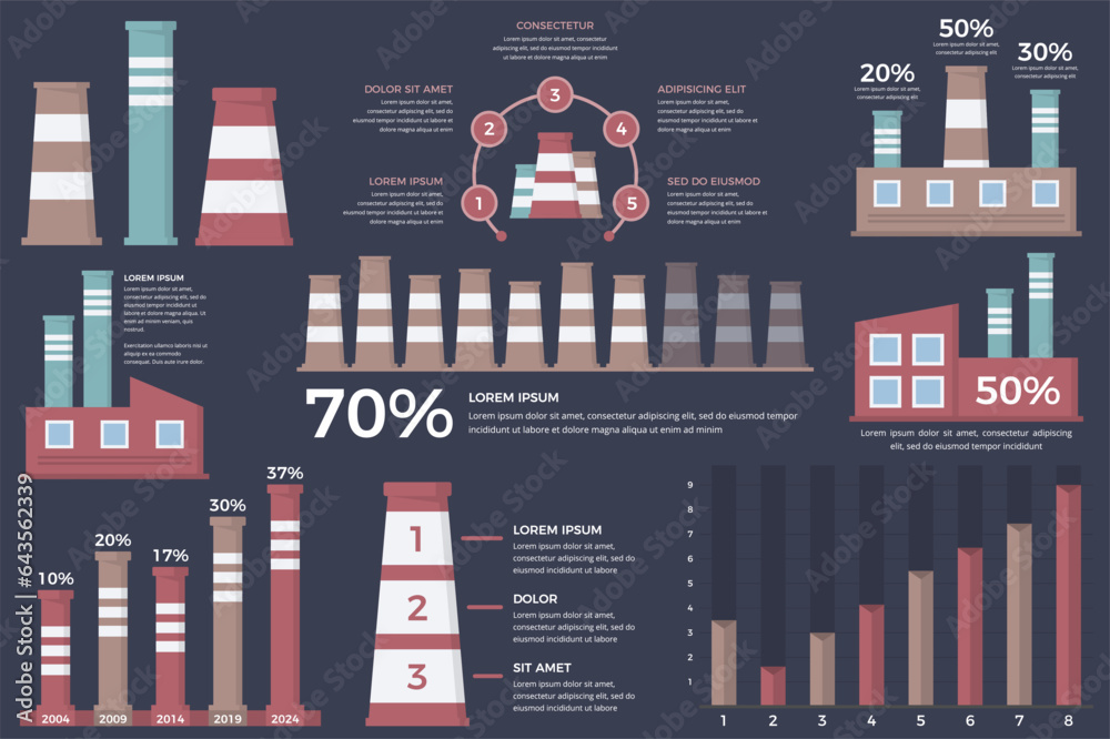 Industrial infographic elements - infographics with tubes and factories ...