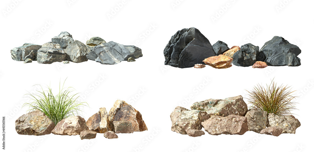 Cut out rock stones composition layout on transparent backgrounds 3d ...