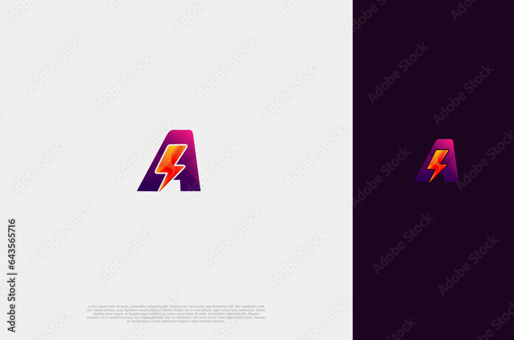 Initial Letter A with bolt logo. Lighting Dynamic letter. Thunderbolt ...