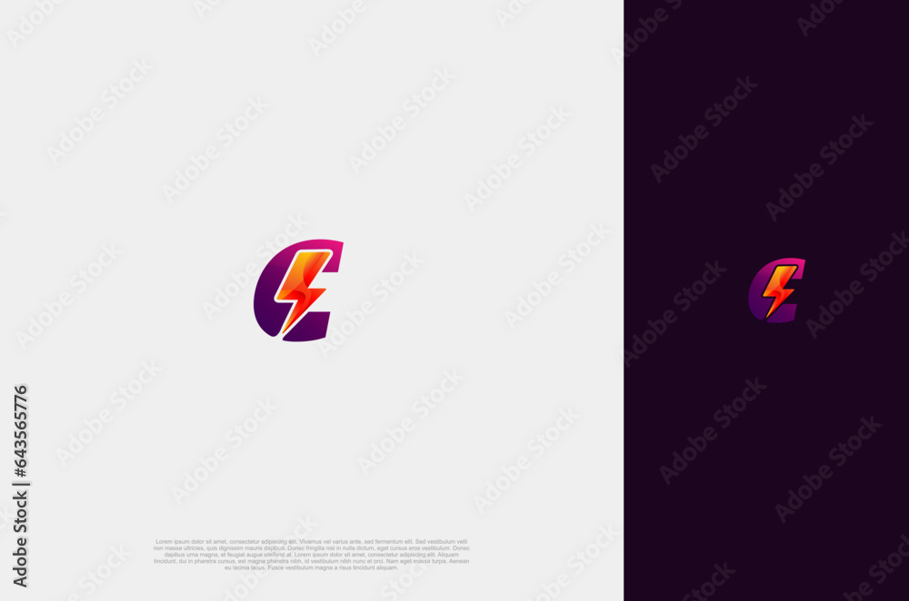 Initial Letter C with bolt logo. Lighting Dynamic letter. Thunderbolt ...