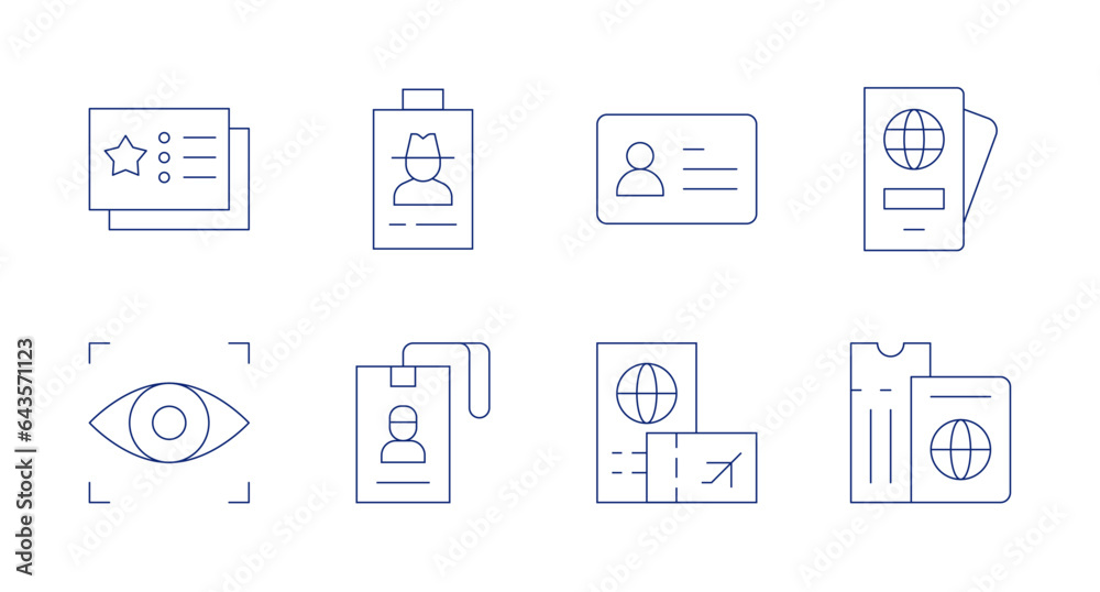 Identity icons. editable stroke. Containing business card, cover, eye ...