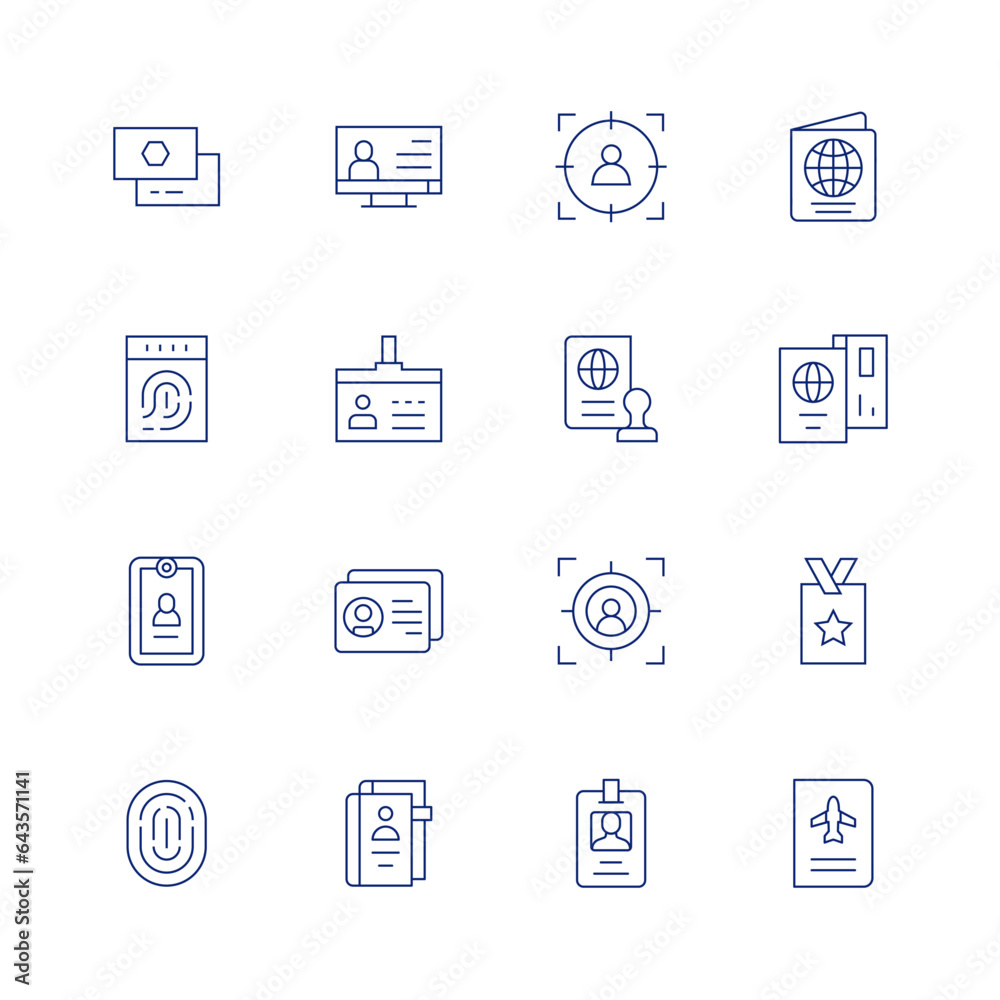 Identity line icon set on transparent background with editable stroke ...