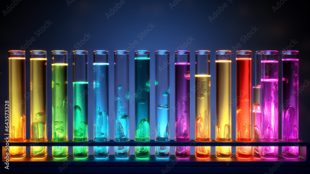 Analysing glass test tubes samples in a science laboratory while doing ...