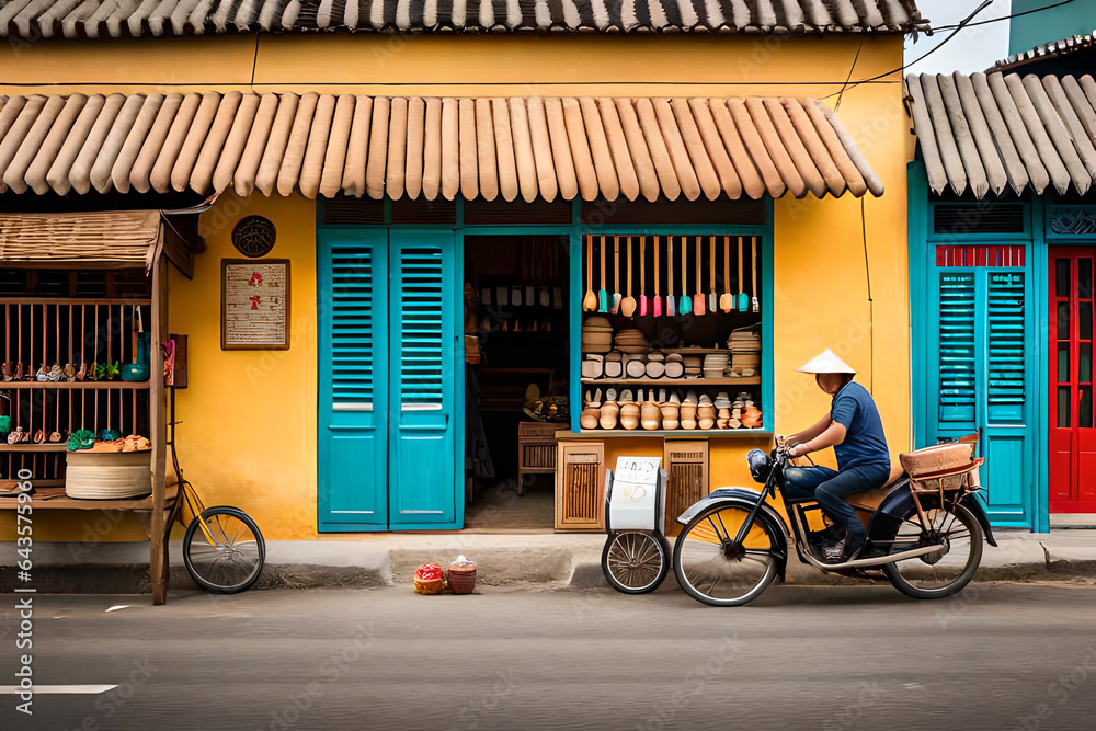 south east asian village and old town storefront, traditional boutique ...