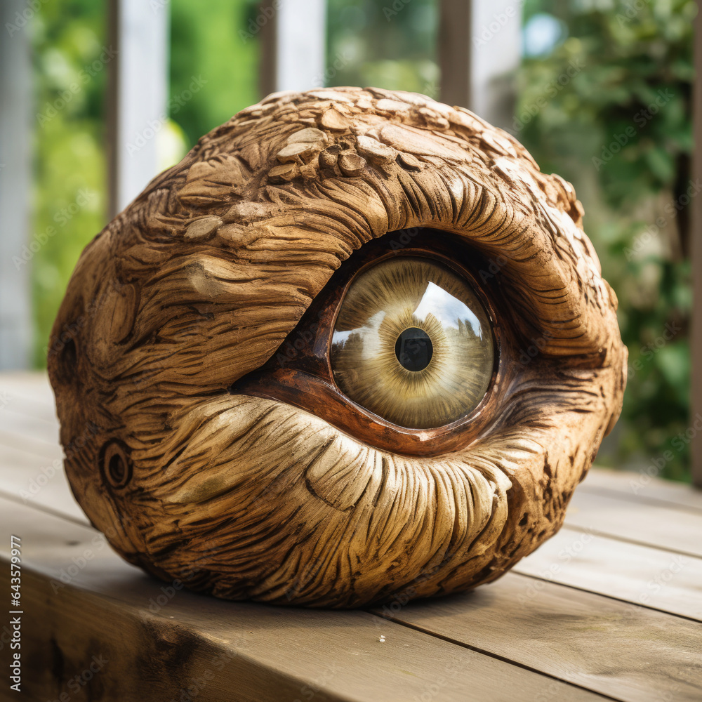 Unveil the mystery of a wooden eye sculpture featuring a strikingly ...