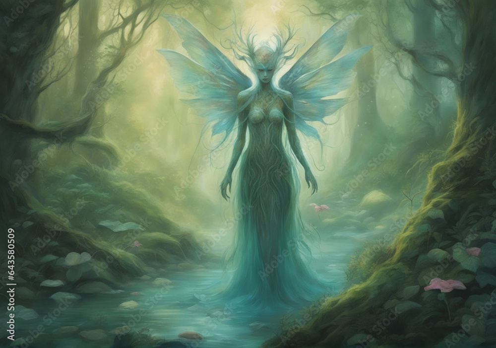 ethereal guardian creature emerges from the depths of an enchanted ...