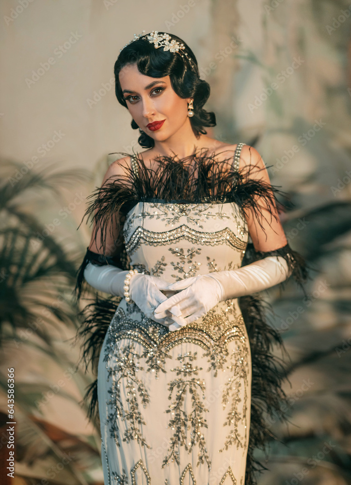 Sexy fantasy flapper woman in 20s old style silver retro lady evening ...