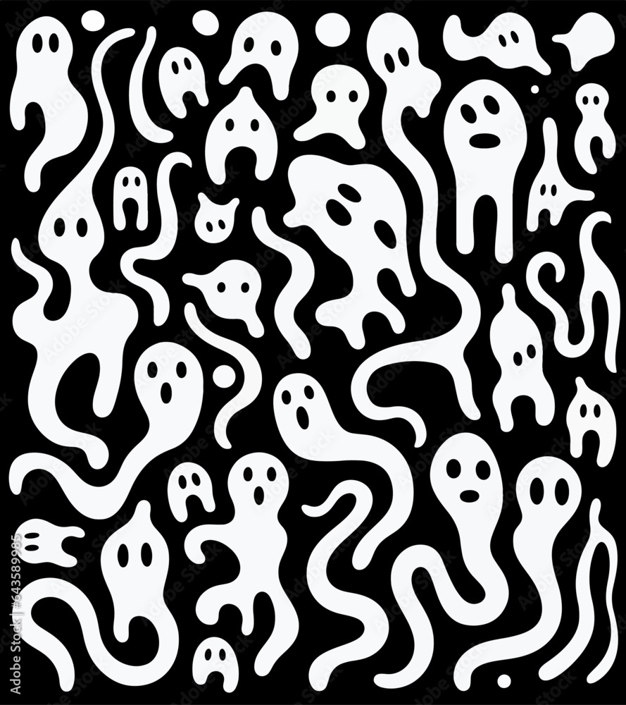 Halloween ghost pattern. Vector illustration. Black and white Halloween ...