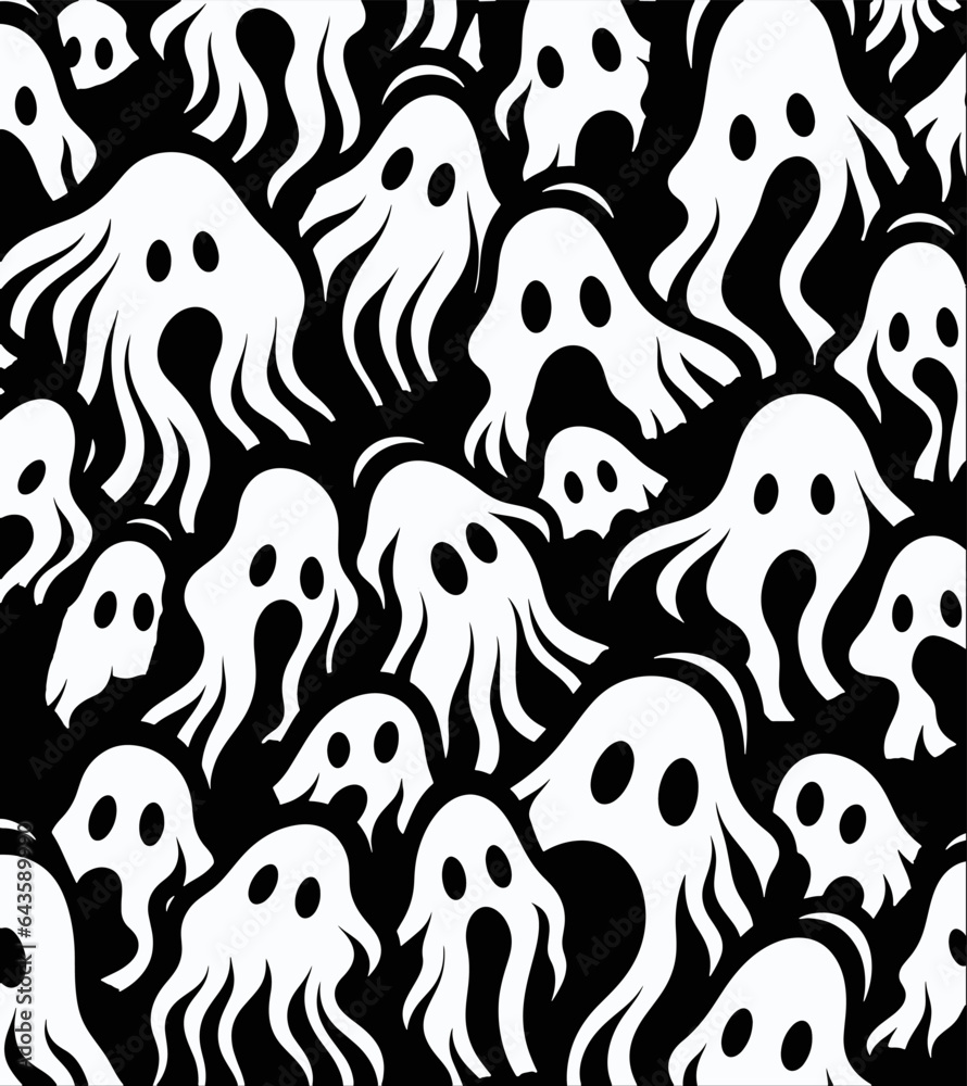 Halloween ghost pattern. Vector illustration. Black and white Halloween ...