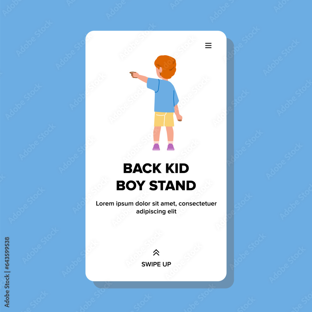 model back kid boy stand vector. view front, one male, shirt school ...
