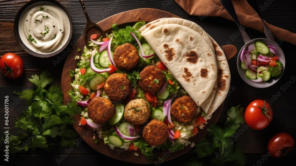 Falafel top-down view, A Middle Eastern delight, crispy chickpea ...