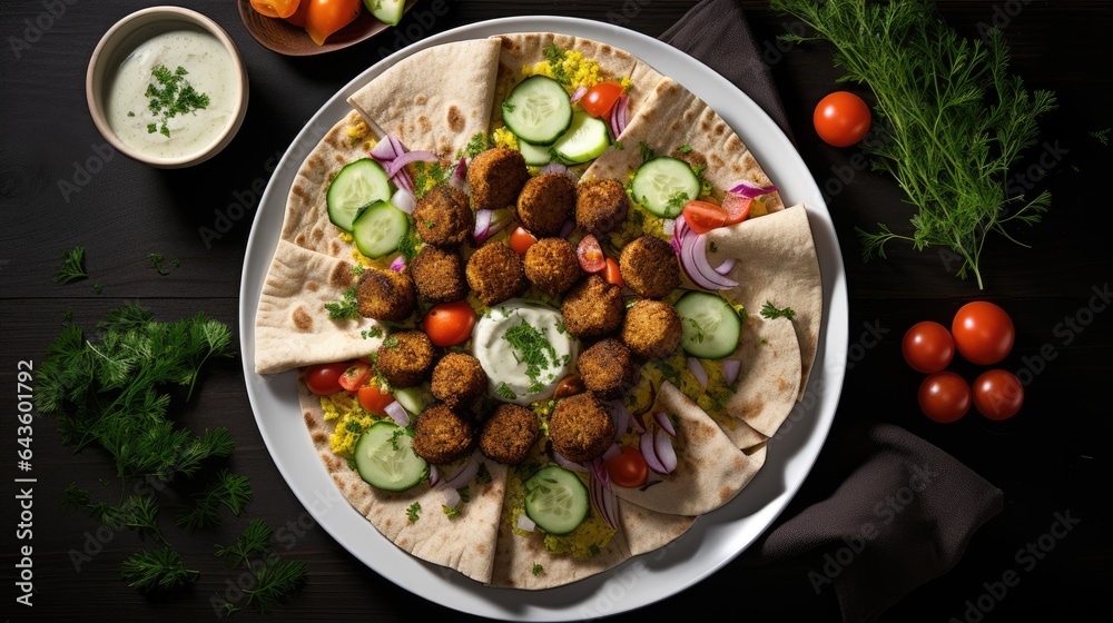 Foto de A Middle Eastern delight, falafel top-down view, crispy ...