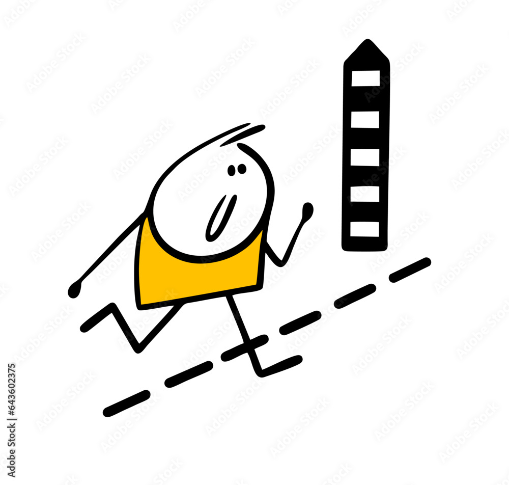 Brave stickman guy crosses the border, steps through the dotted line ...