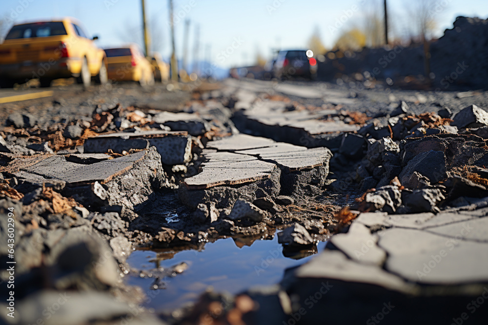 damaging after earthquake.trembling earth, crumbling structures, and ...