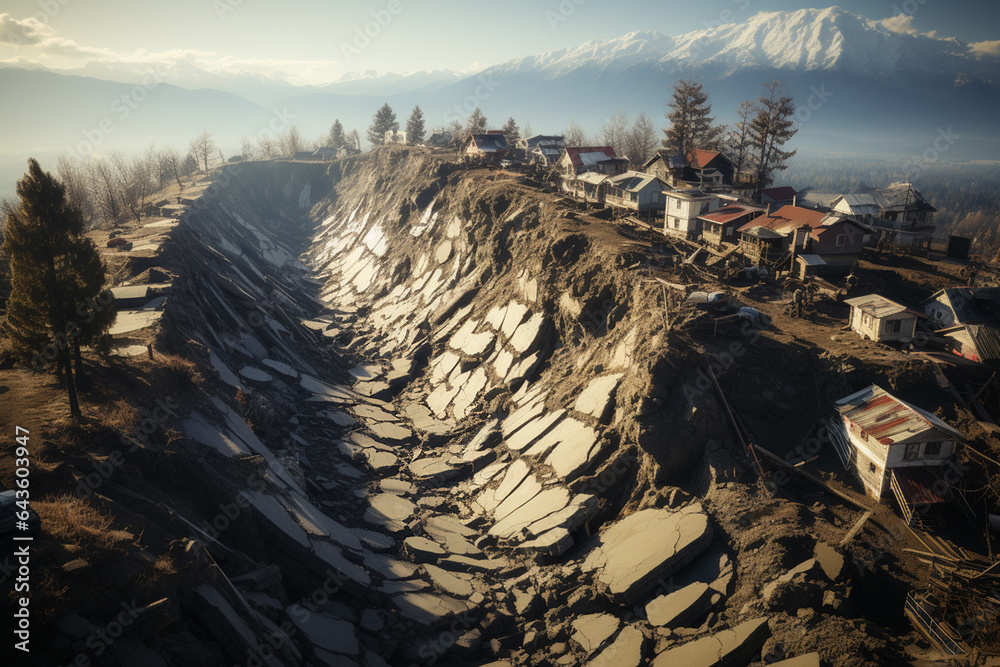 damaging after earthquake.trembling earth, crumbling structures, and ...