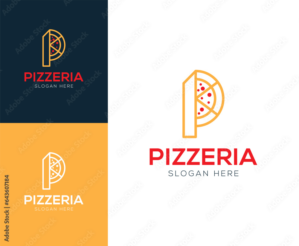 Initial letter P with pizza logo design vector illustration inspiration ...