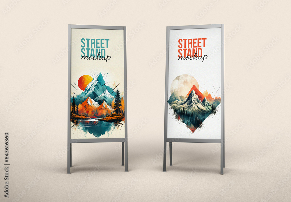Double Street Poster Stand Mockup – Minimal Urban Display with ...