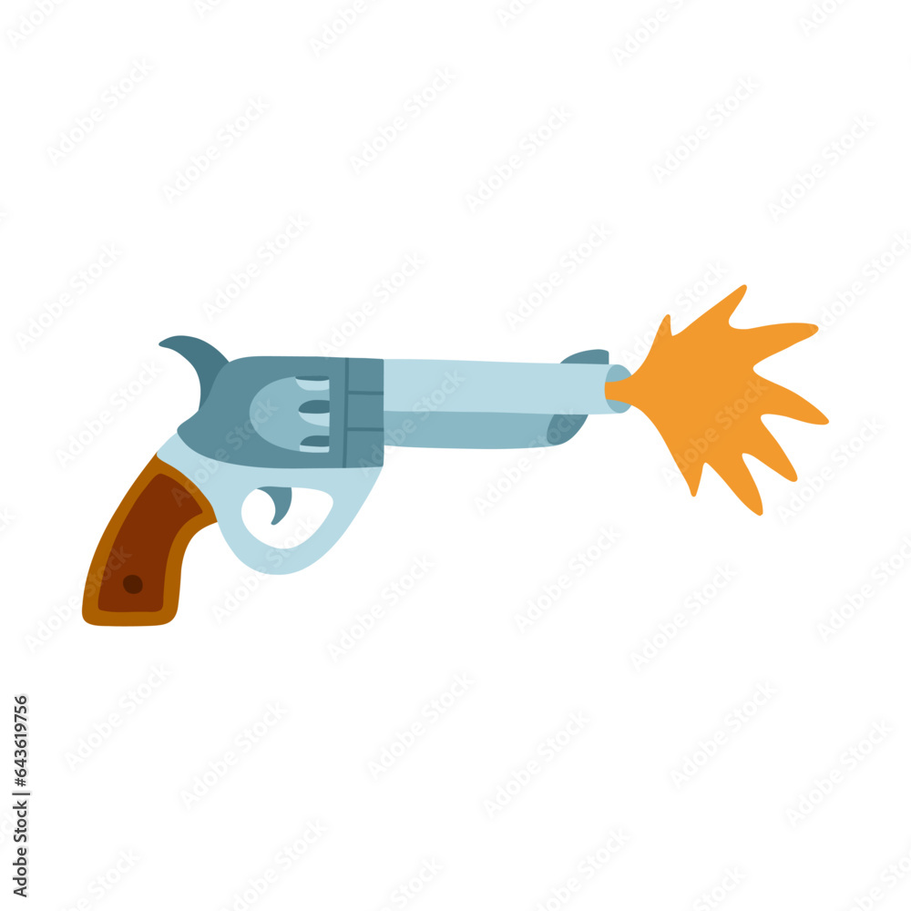 Stockvector Simple hand drawn cowboy gun with bang sign in cartoon ...