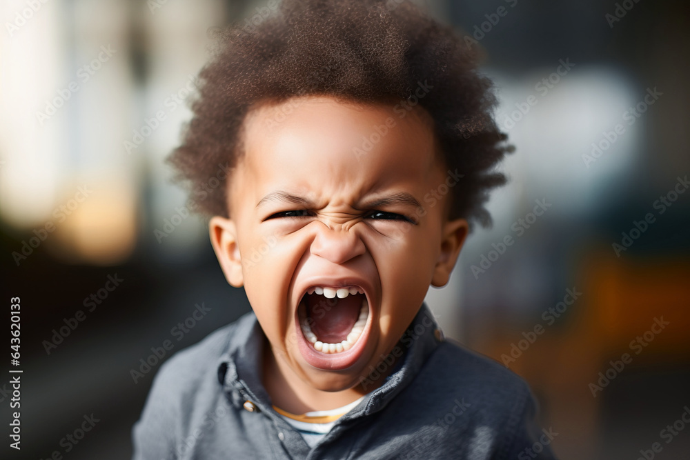 Closeup headshot portrait of a young black African-American boy ...