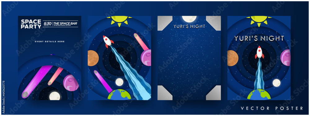 Yuri's Night Space Party Poster and event flier templates with copy ...
