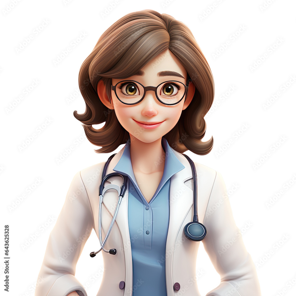 3D Happy cartoon female doctor. Cartoon doctor on transparent ...