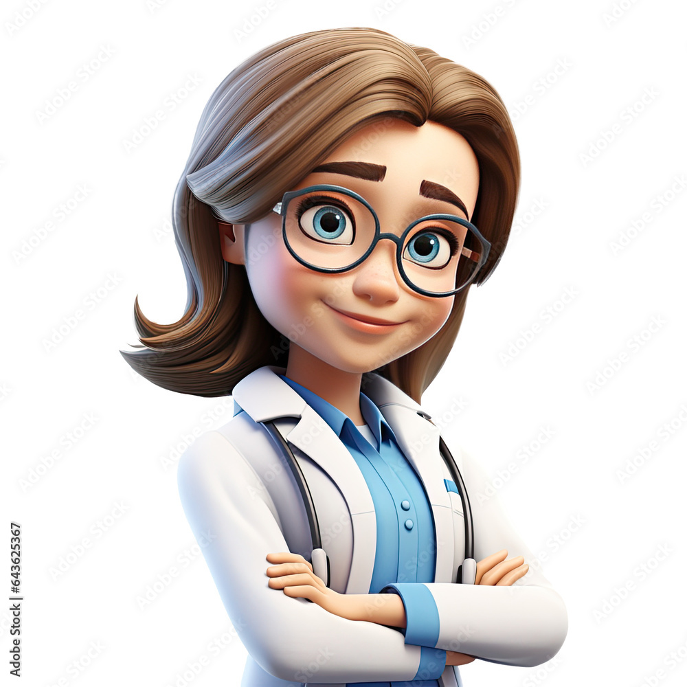 3D Happy cartoon female doctor. Cartoon doctor on transparent ...