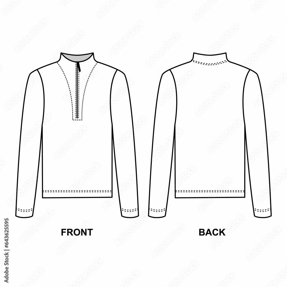 Technical drawing of a pullover with a zipper isolated on a white ...