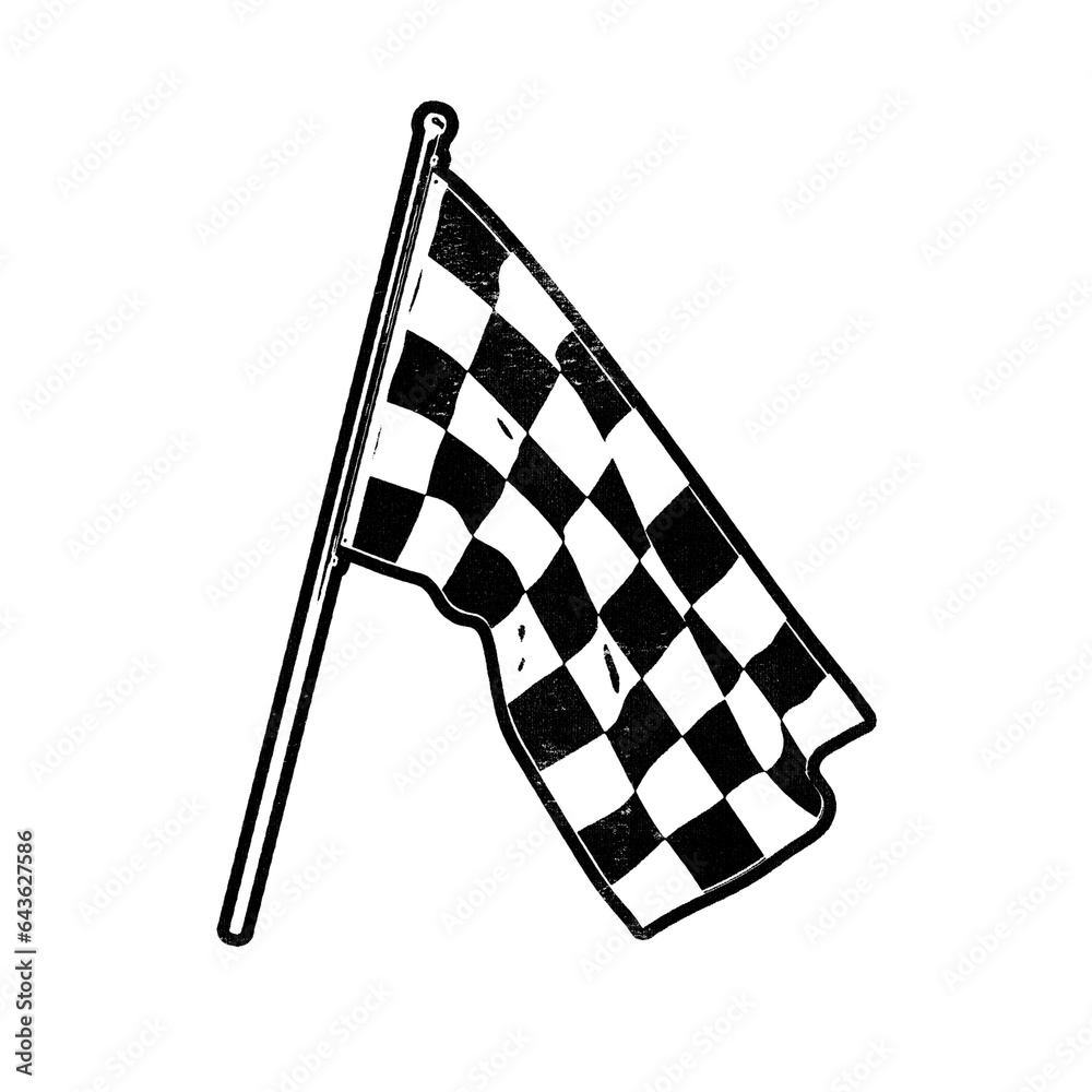 Checkered racing flag retro stencil illustration stamp with distressed ...