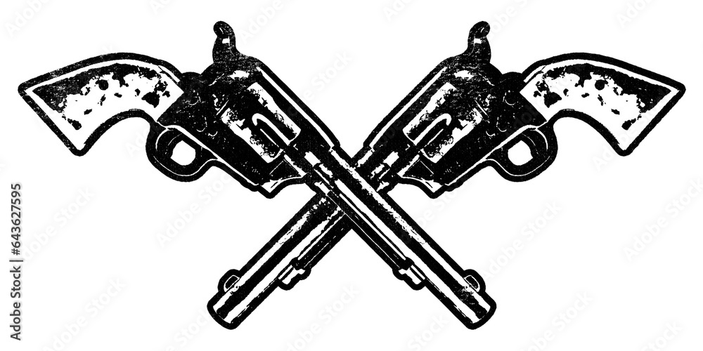 Vintage crossed pistols retro stencil illustration stamp with ...