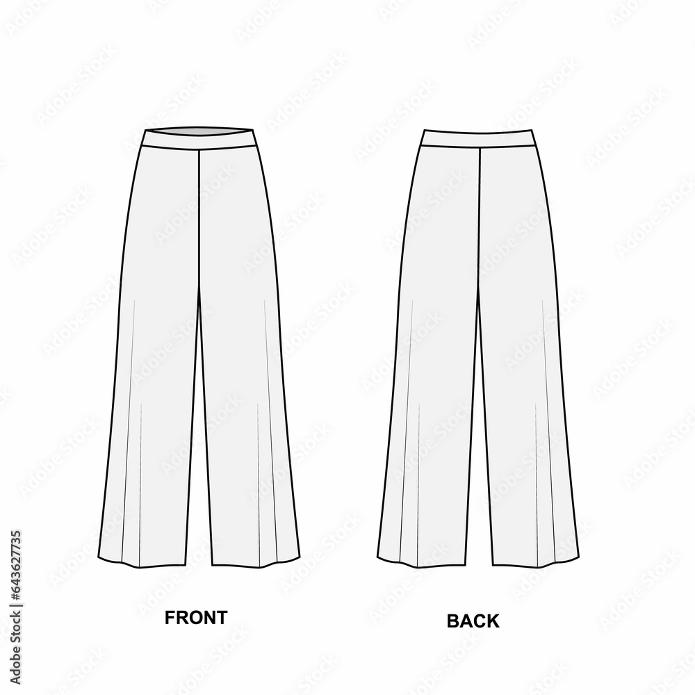 Outline drawing of wide palazzo trousers isolate on a white background ...