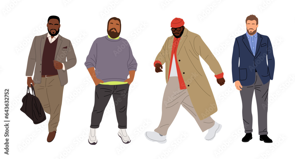 Body positive set of plus size business men in fashion formal and smart ...