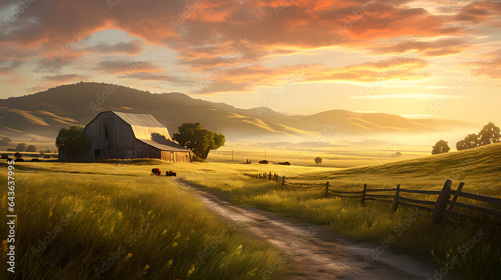 Explore the rustic charm of a farmstead in this tranquil scene. The ...