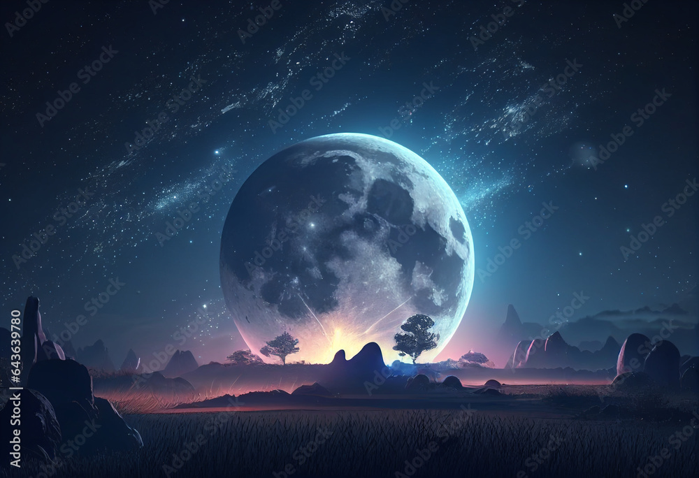 Moon in sky at night background asset game 2D futuristic generative ai ...