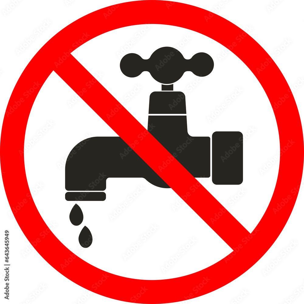 Isolated illustration of black pictogram do not water tap sign for save ...
