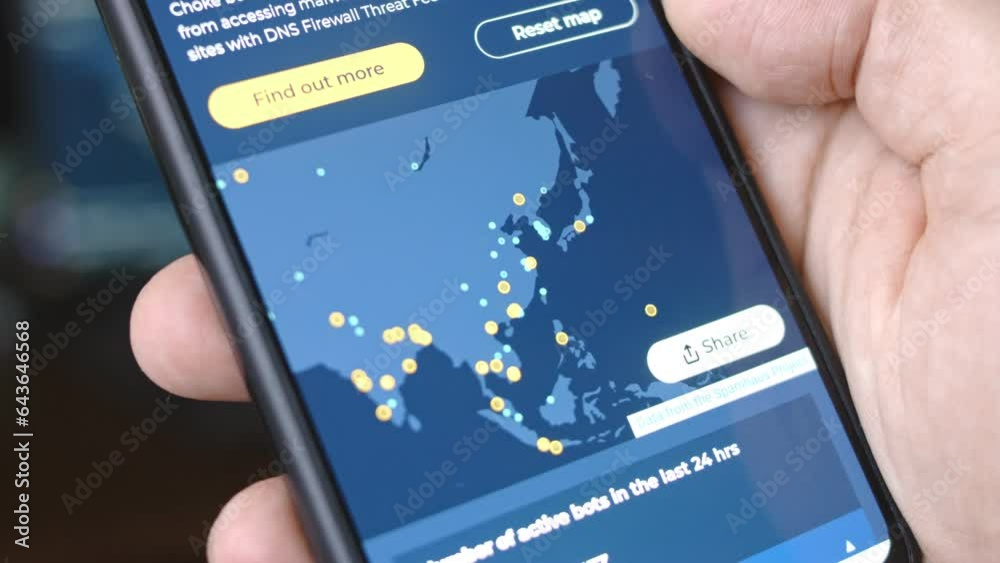 Cyber attack map navigation on smartphone. Displays Show Various ...