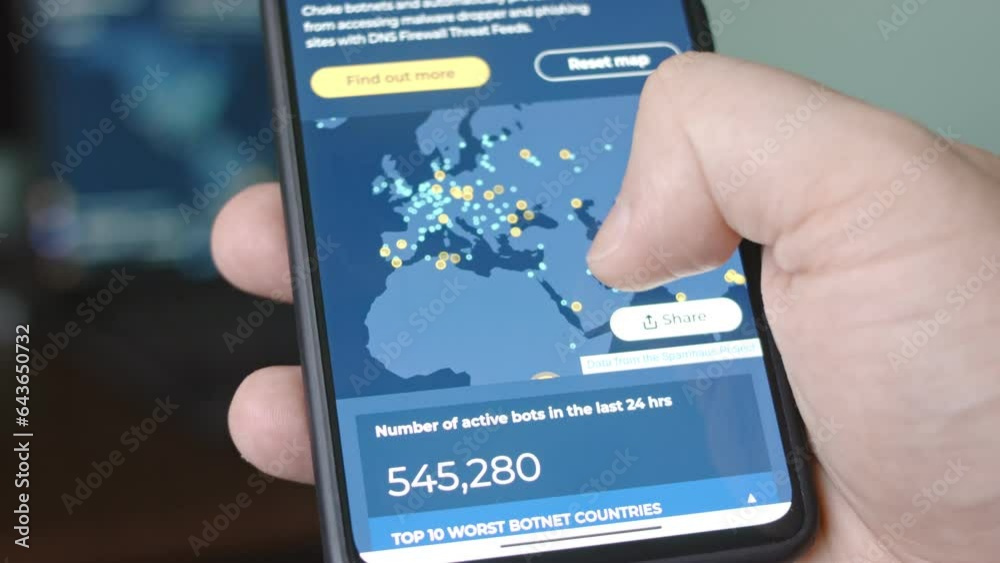 Cyber attack map navigation on smartphone. Displays Show Various ...