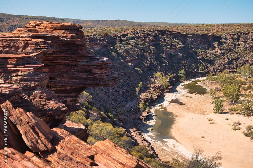 Sandy and rocky terrain of Murchison River Gorge. The 'Loop Trail' in ...