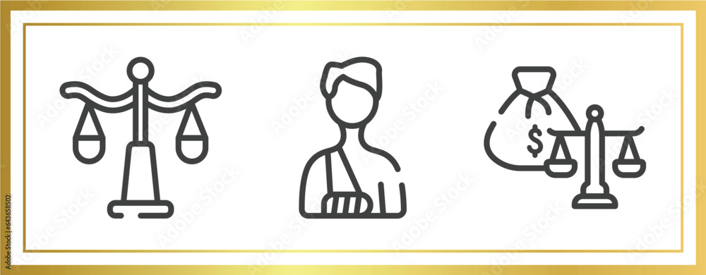 Vecteur Stock law and justice outline icons set. linear icons sheet ...