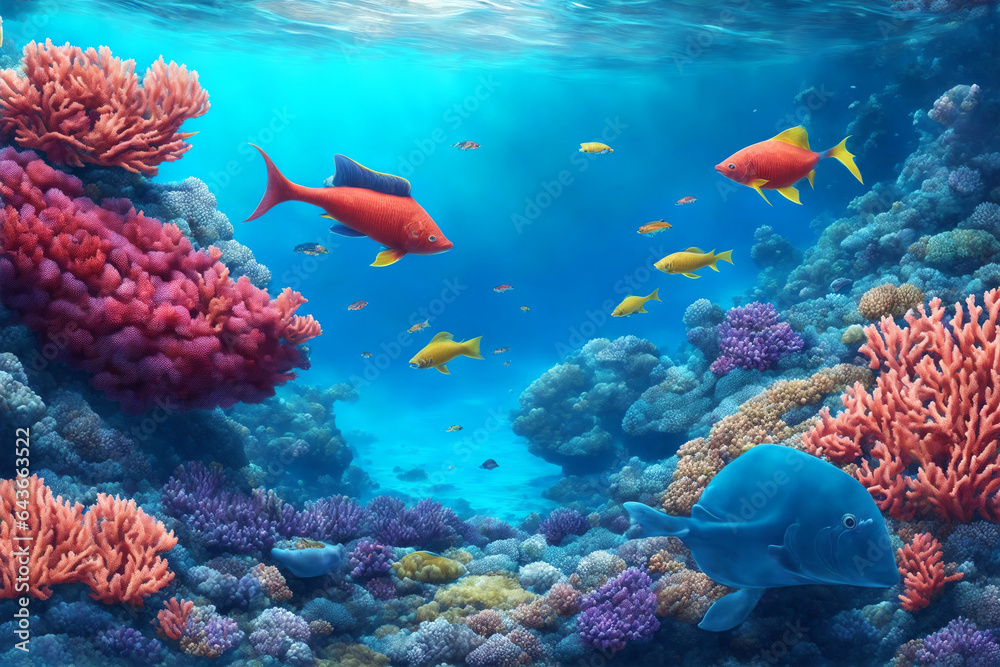 Underwater view of a marine environment with a blue ocean and nature in ...