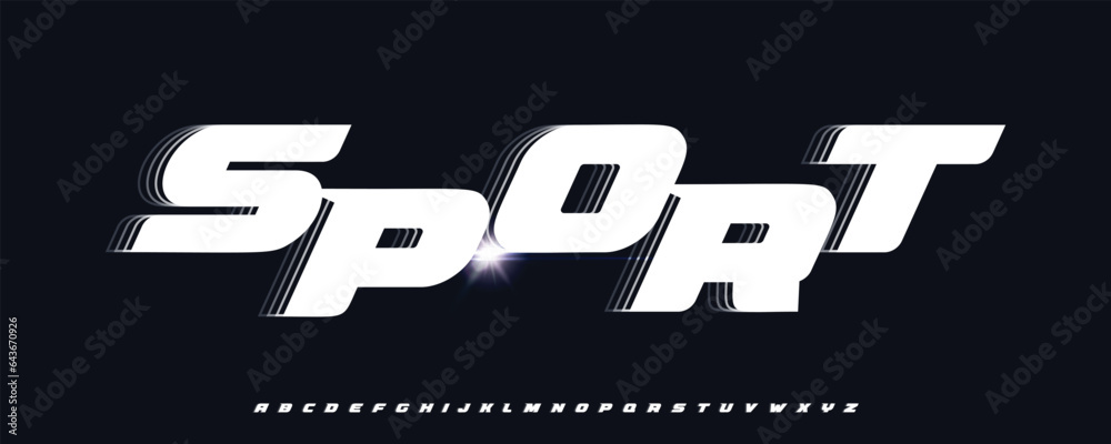 Extended Sport alphabet. Sport bold italic wide font with modern serif ...