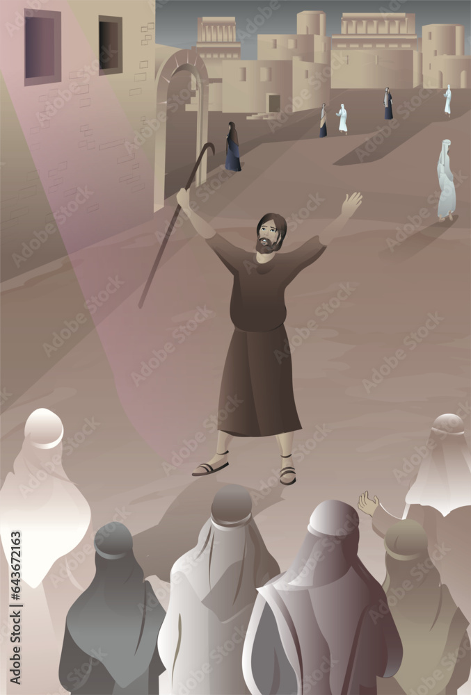 Jonah in Nineveh. Bible stories. Vector illustration. Old testament ...