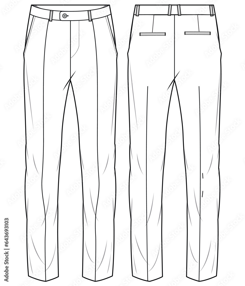 Men's formal trouser pant front and back view flat sketch fashion ... Men's formal trouser pant front and back view flat sketch fashion ...