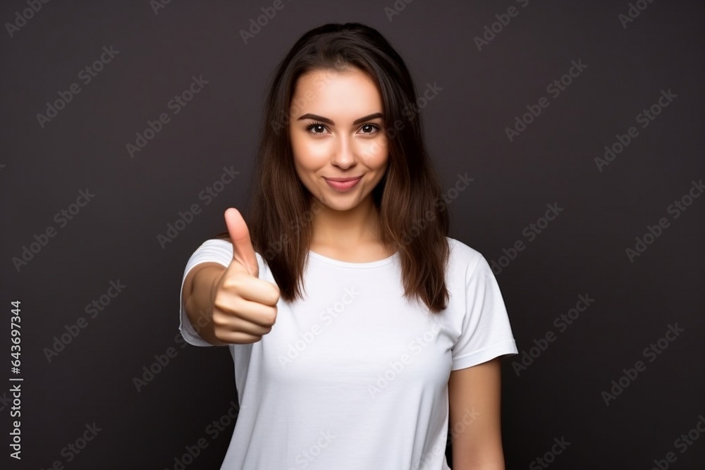 female model giving thumbs up sign with purple background Stock Photo ...