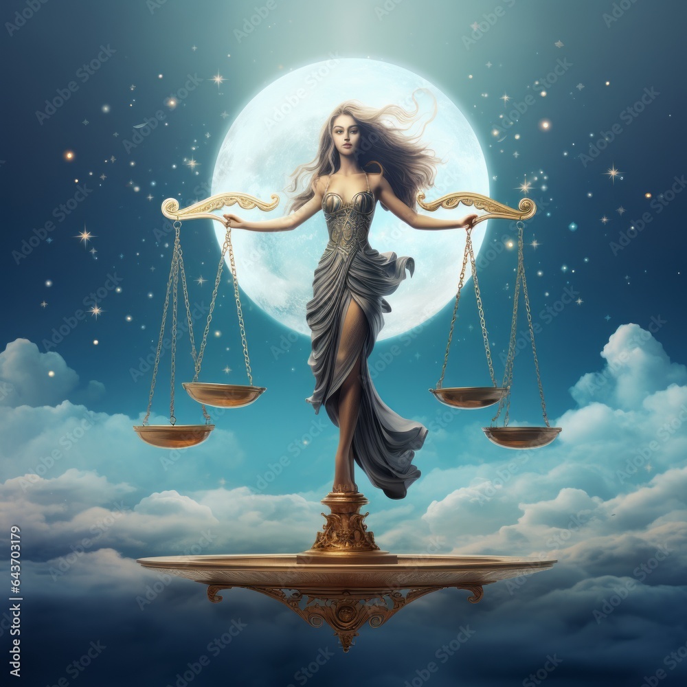 Illustration of the Libra zodiac sign as a beautiful woman with scales ...