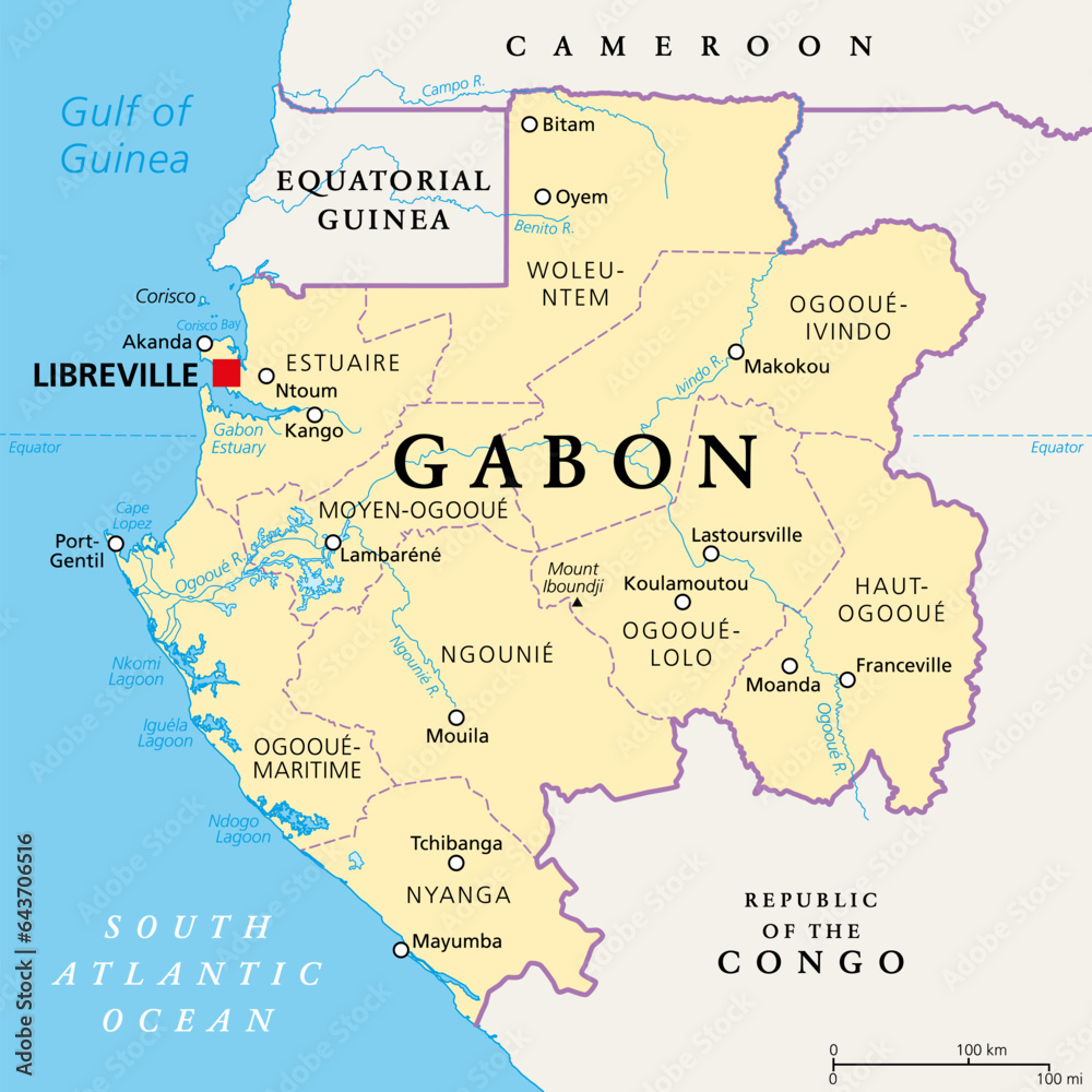 Poster Gabon, political map – Quadro da Parete | Europosters