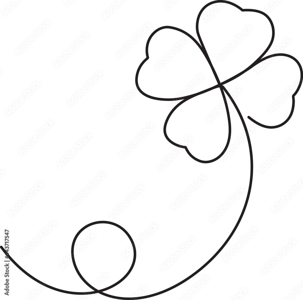 Continuous line art four leaf clovers doodle art. One-line or single ...