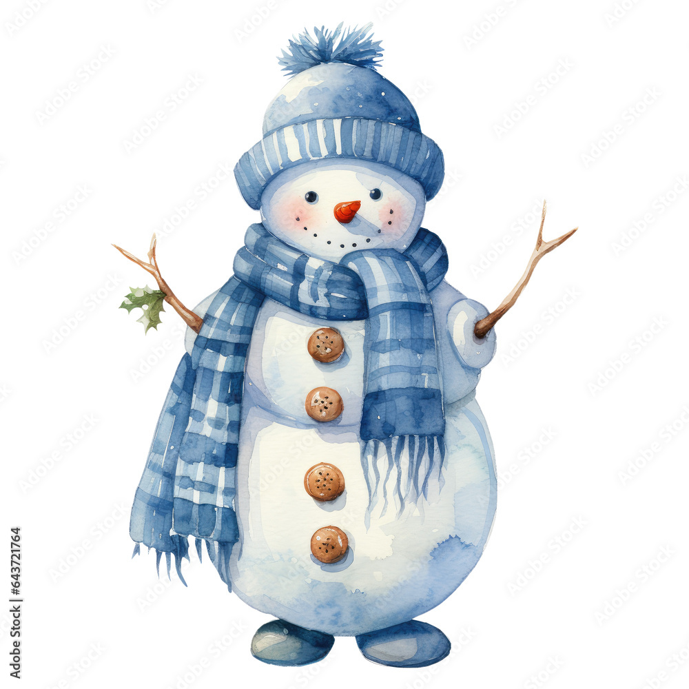 snowman isolated on white watercolor, artwork, clip art, clipart, water ...