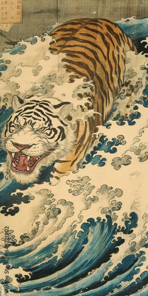 Japanese Ukiyo-e White Tiger Illustration,A White Tiger in a ...