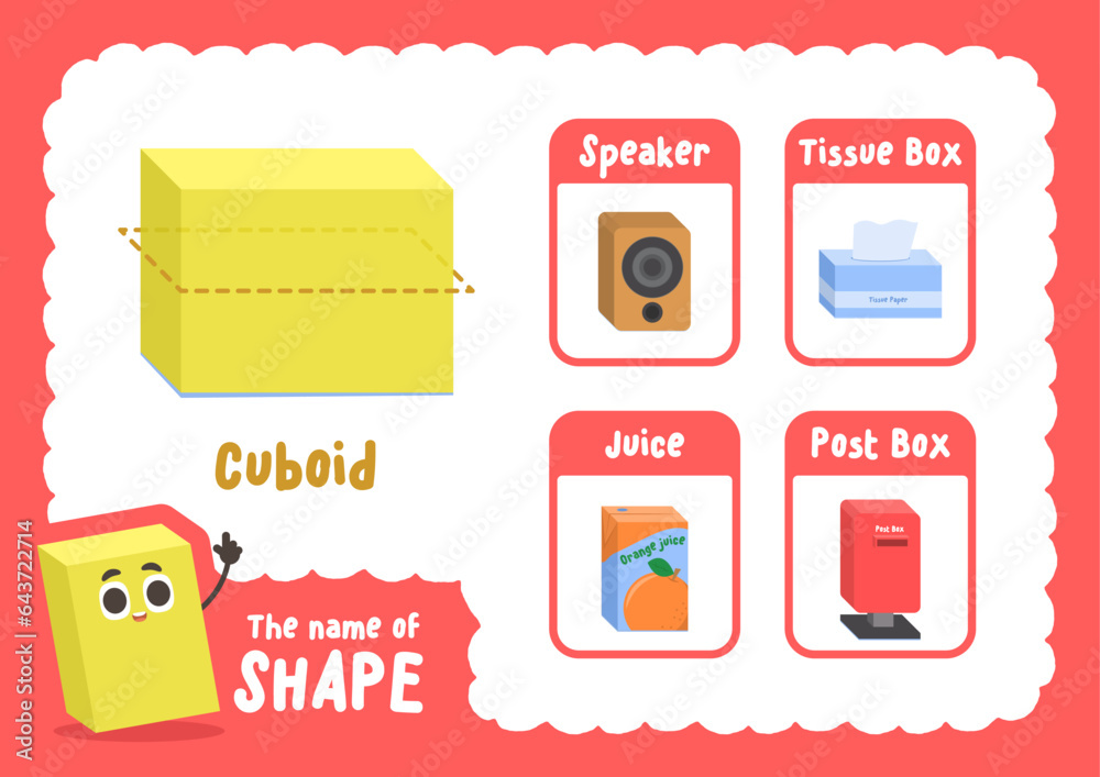 Learning cuboid shape sheet with object cards, illustration cartoon ...