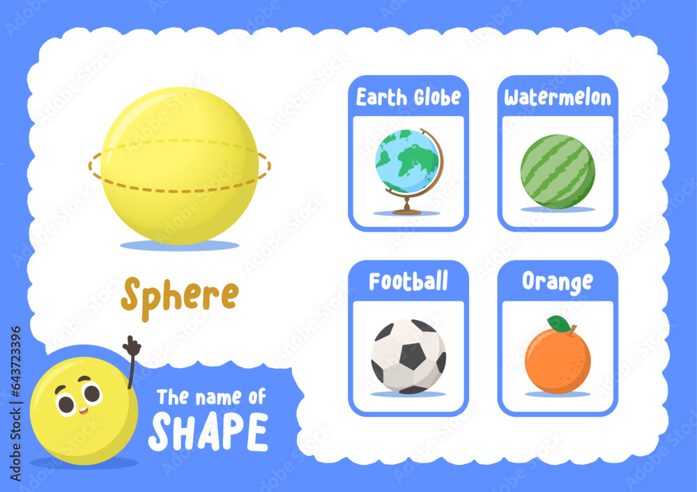 Learning sphere shape sheet with object cards, illustration cartoon ...
